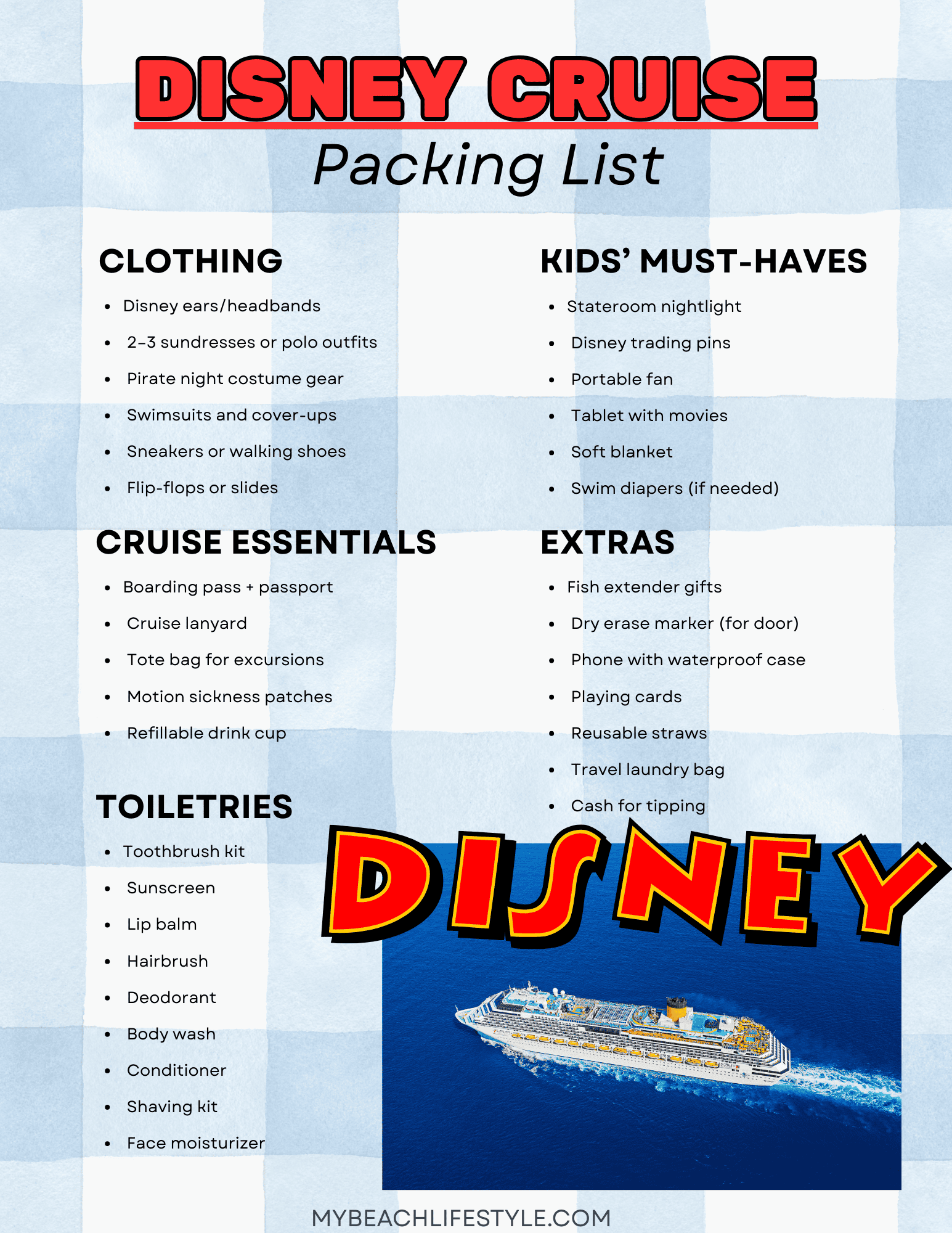 The Packing List for Disney Cruise We Swear By (Free PDF) - My Beach ...