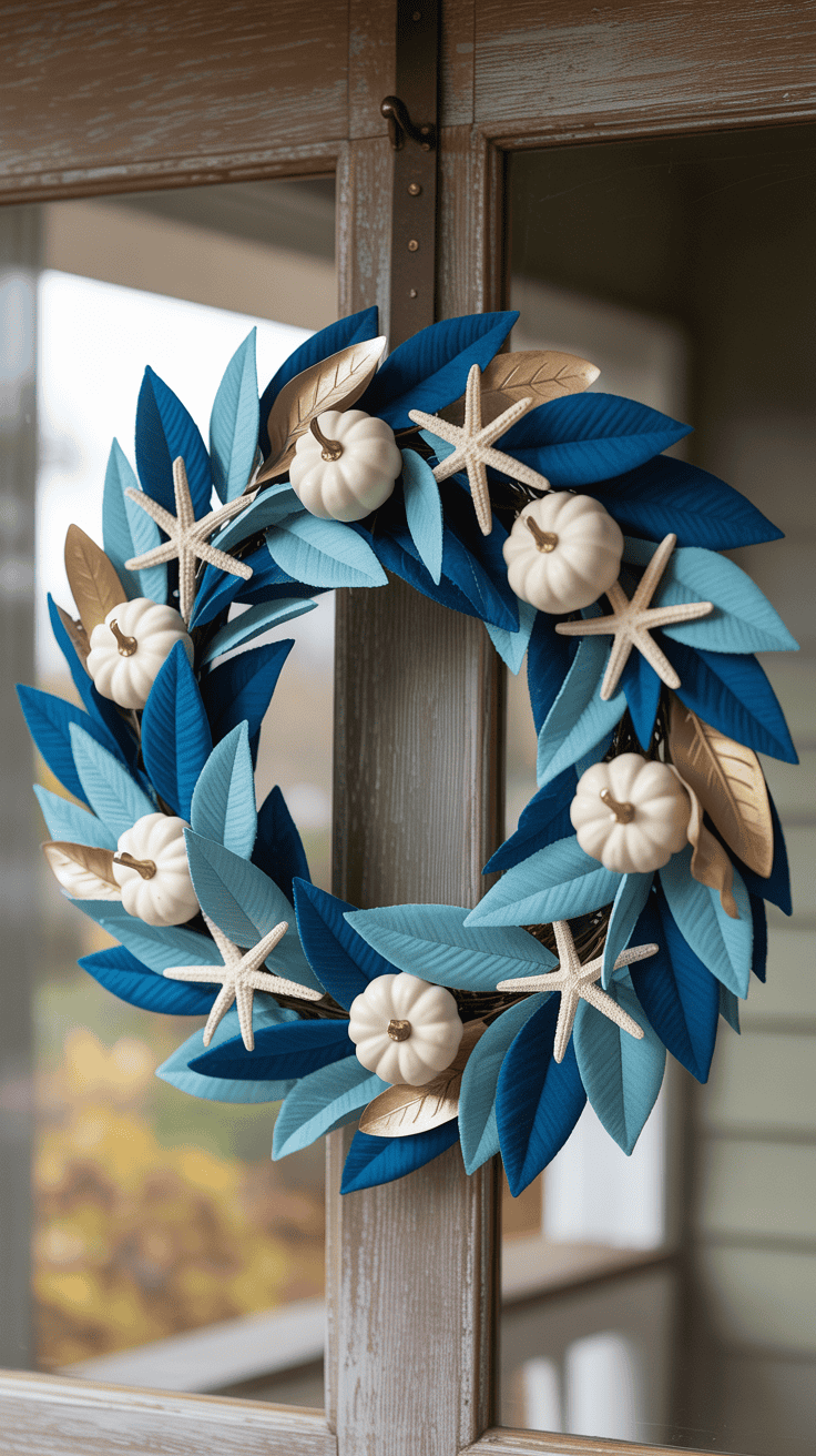 Blue Fall Wreath Ideas for a Cool Coastal Entryway - My Beach Lifestyle